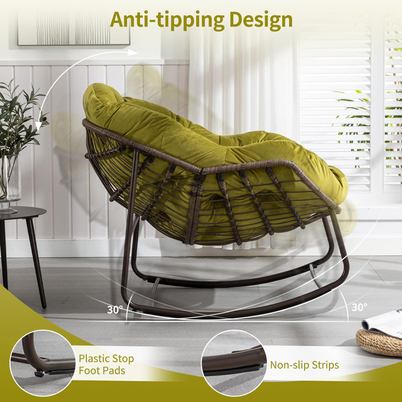 Wildon Home® Belana Outdoor Rocking Chair,Oversized Rattan Egg Rocking Chair,Indoor Padded ...